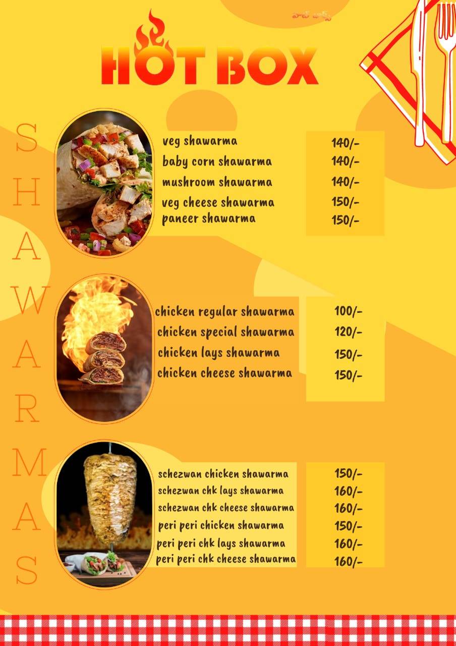 Menu at HOT BOX, Hyderabad