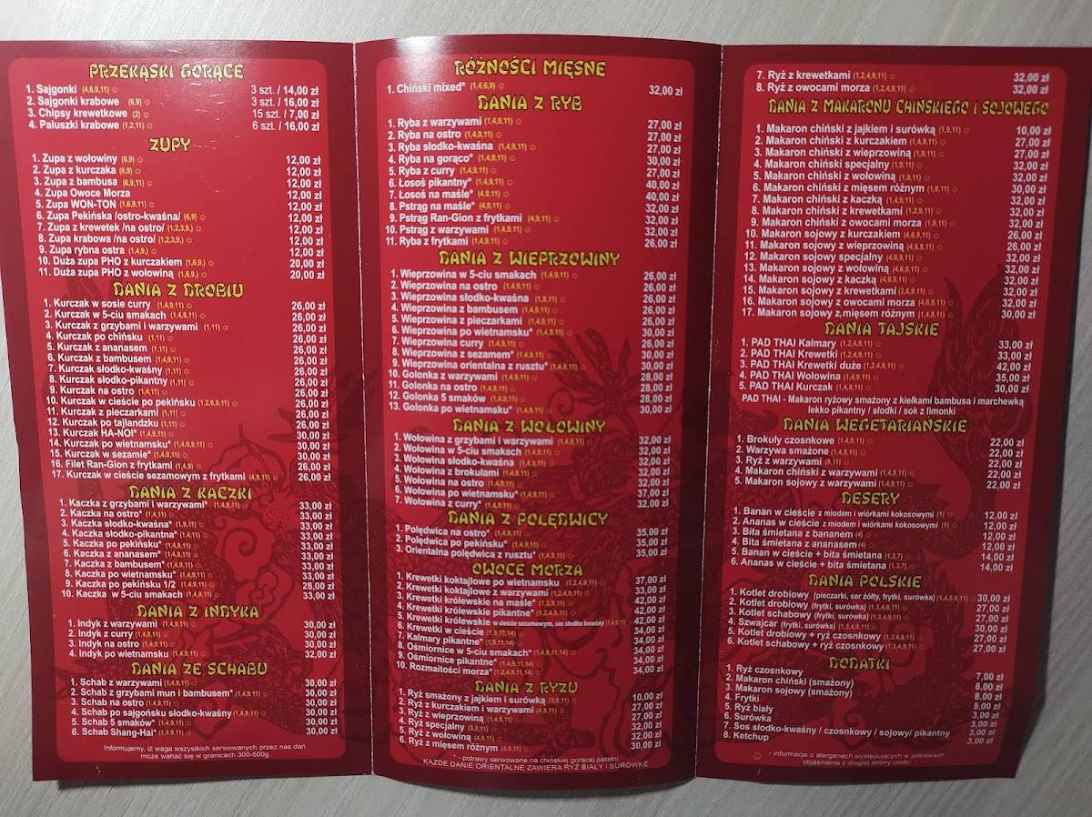 Menu at Ha-Noi restaurant, Boleslawiec