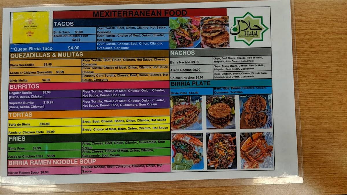 Menu at Habibi's Birria restaurant, Hayward, 138 Jackson St