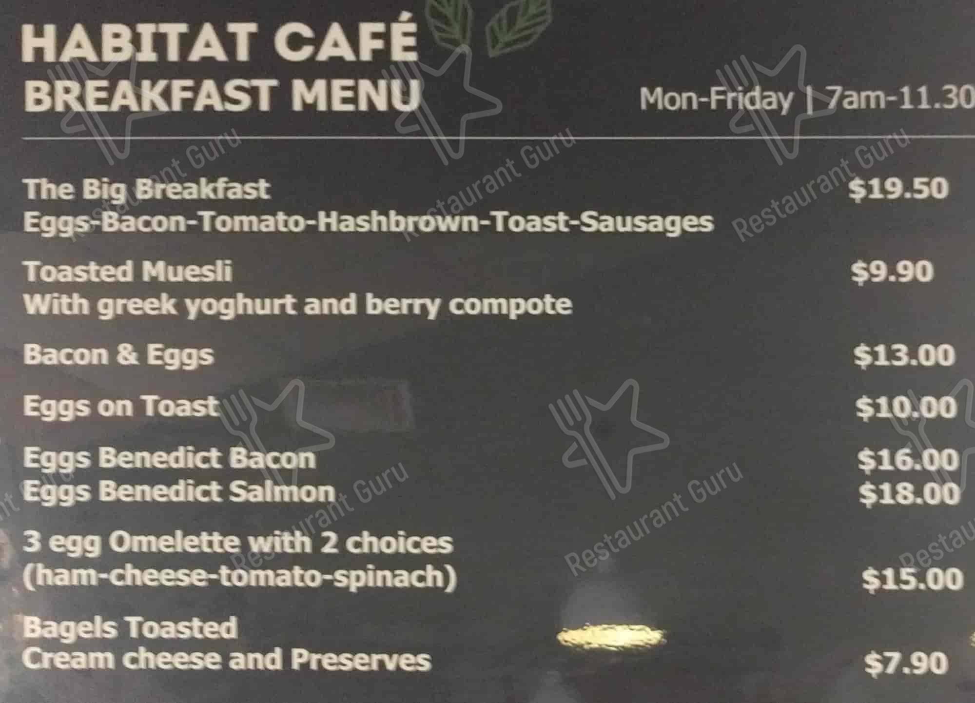 Menu at Habitat Cafe, Takapuna. North Shore Hospital, Auckland, 124 ...
