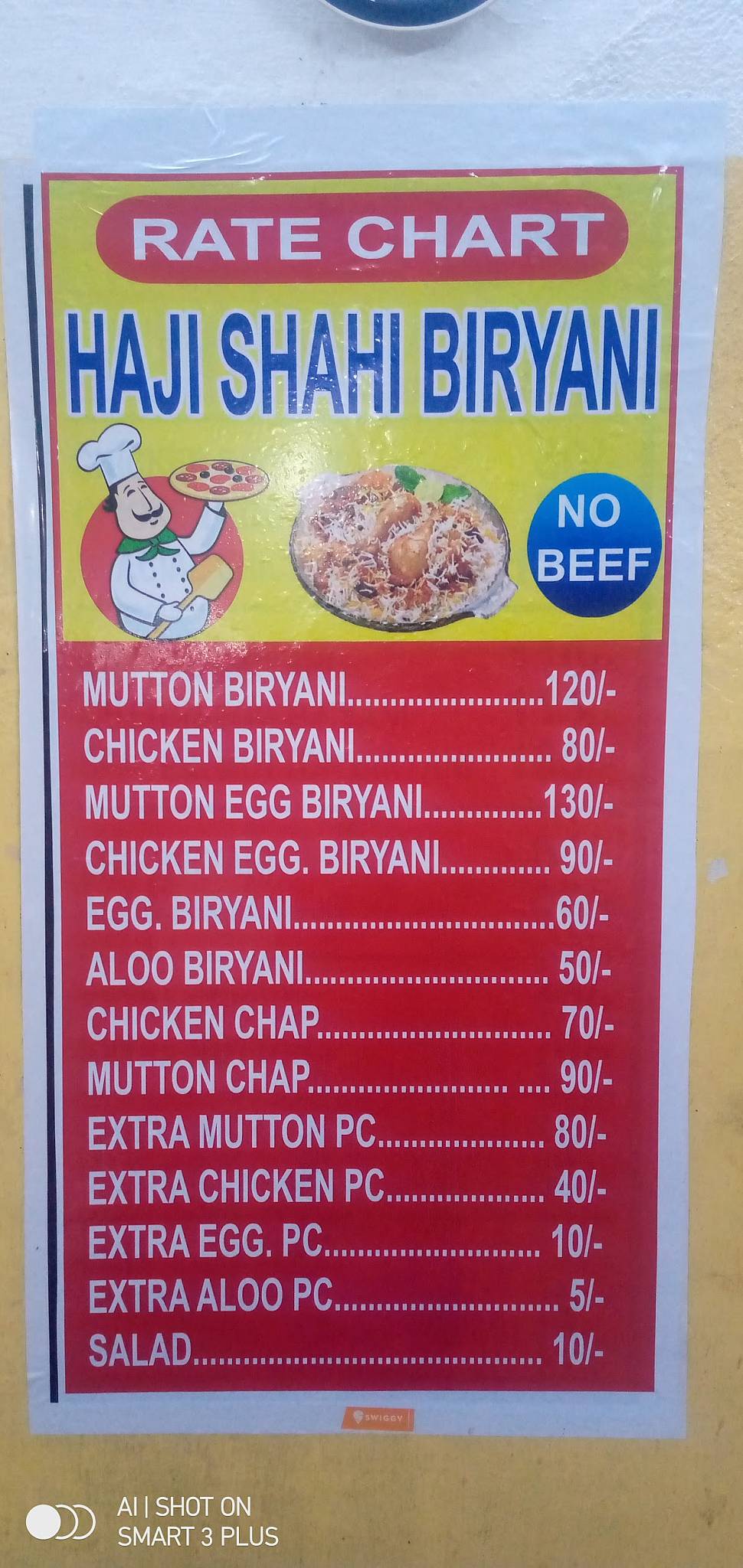Menu at Haji Shahi Biryani Shop, Baruipur
