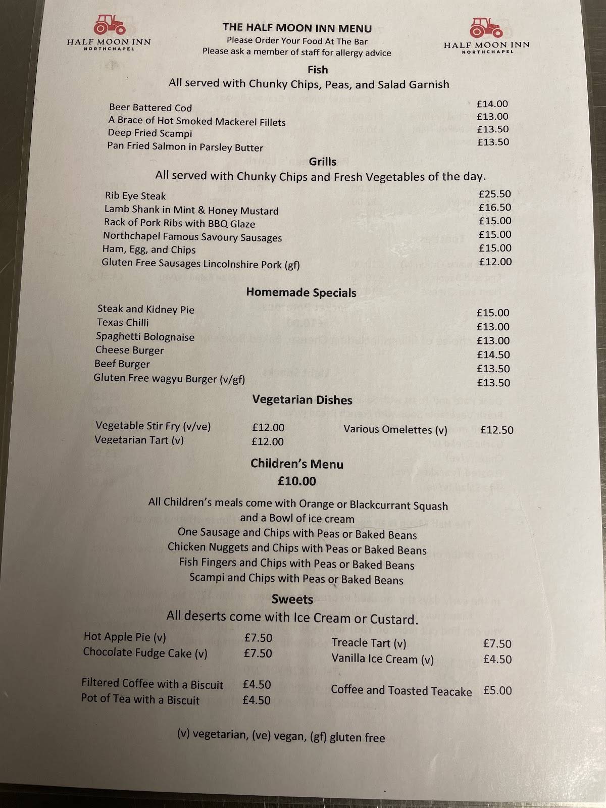 Menu at Half Moon Inn Northchapel pub & bar, Northchapel