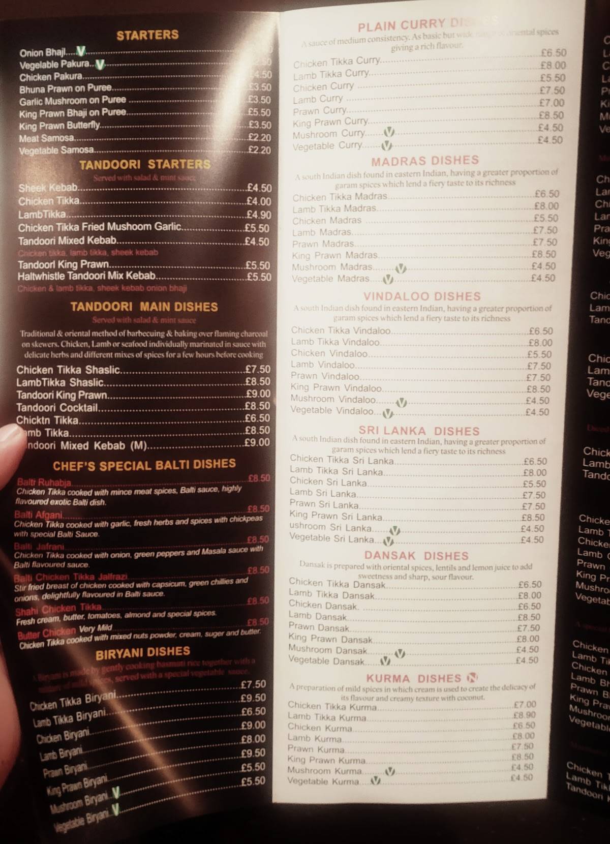 Menu at Haltwhistle Tandoori fast food, Haltwhistle
