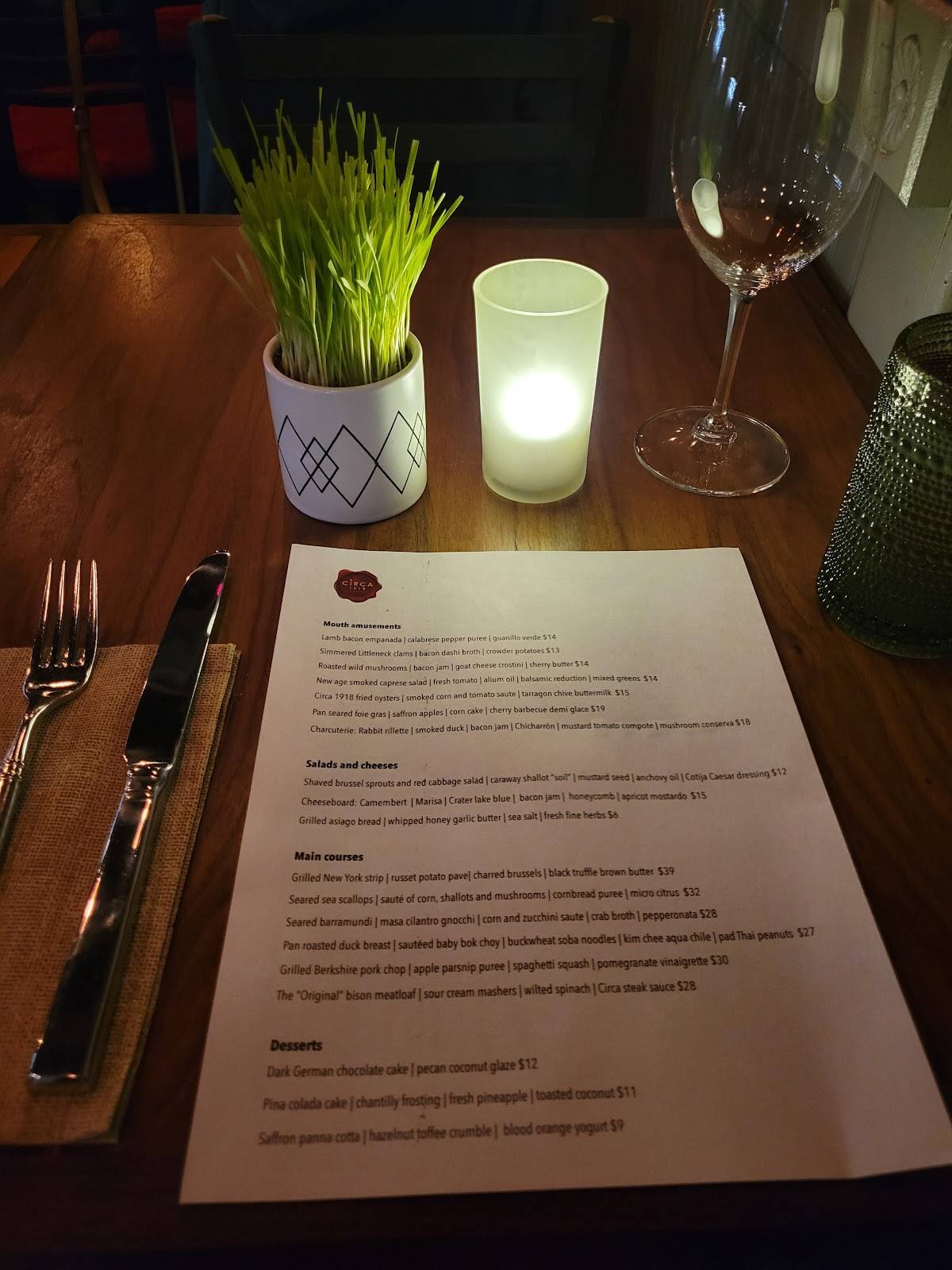 Menu at Circa 1918 Kitchen and bar, Newport News