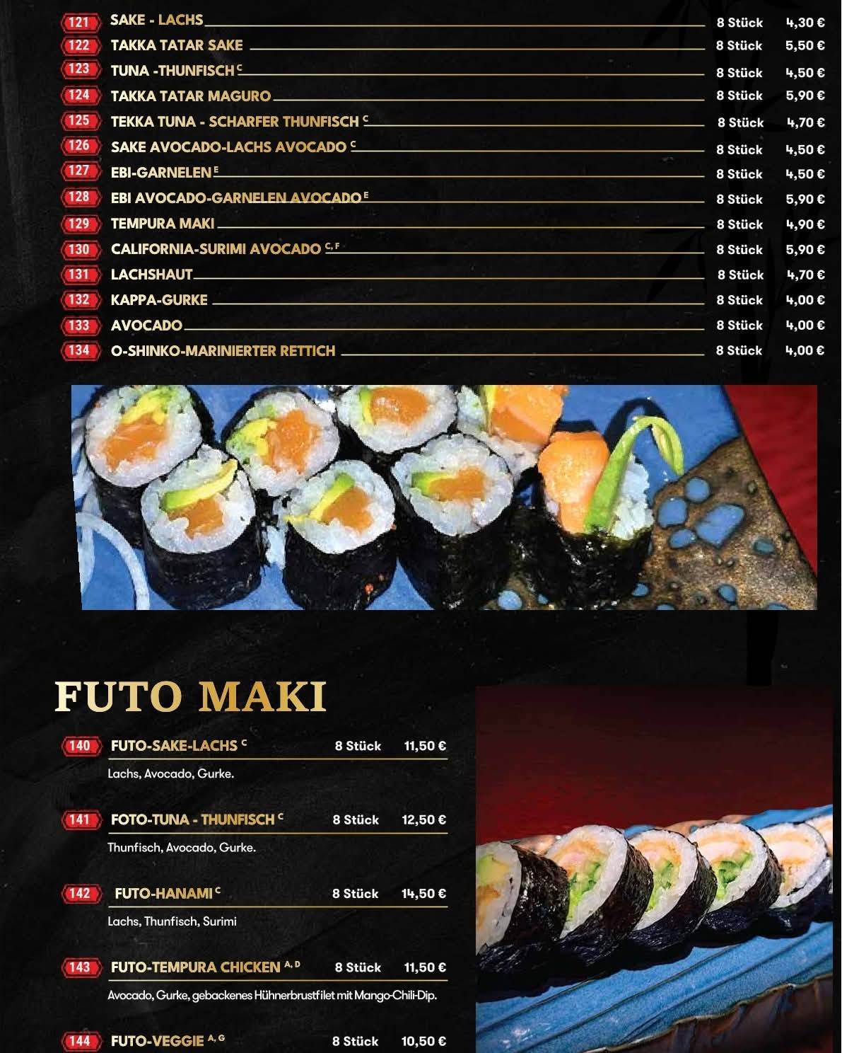 Menu au Hanami Sushi & Viet Foods restaurant, Waldkraiburg