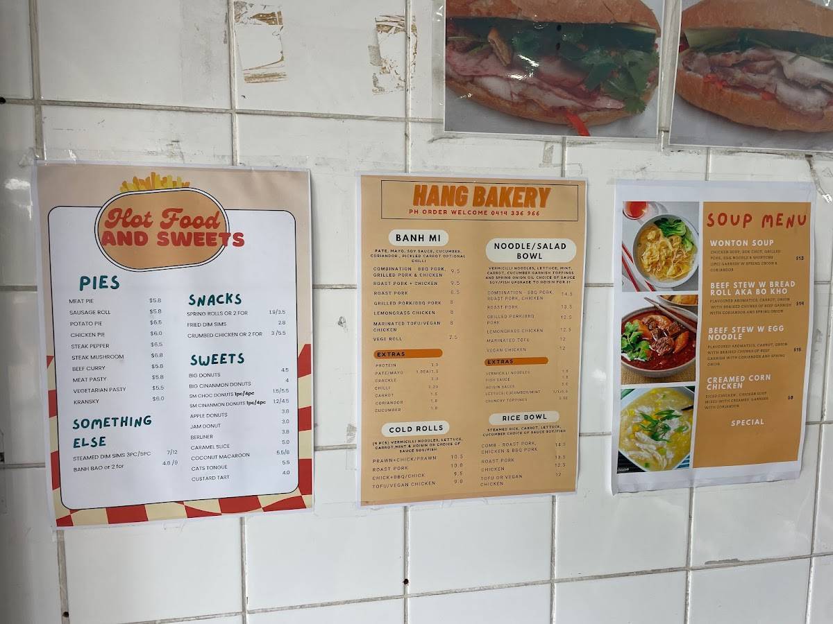 Menu at Hang Bakery, Mile End