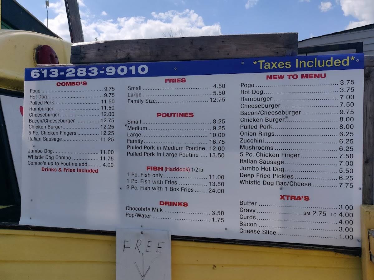 Menu at Hanks Fries restaurant, Smiths Falls