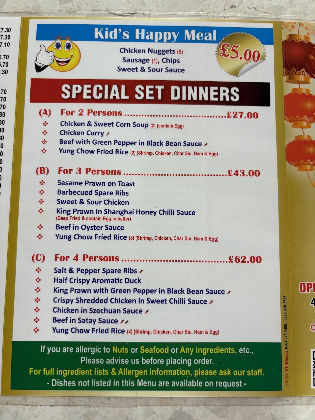 Menu at Happy Chef fast food, Northwich