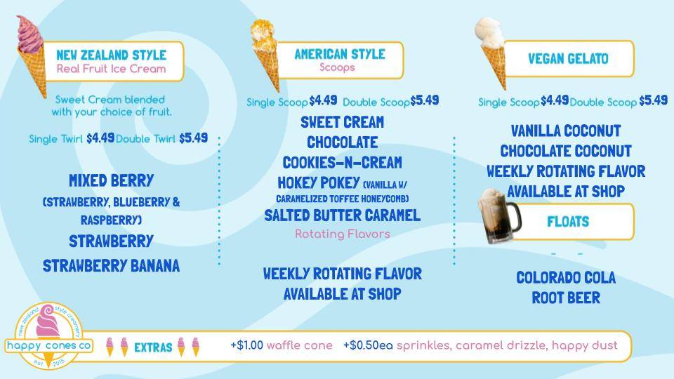 Menu at Happy Cones Co Ice Cream, Golden