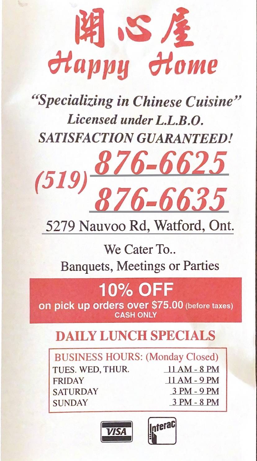 Menu at Happy Home Restaurant, Watford