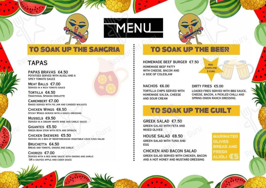 Menu at Happy Mondays pub & bar, Castillo Caleta de Fuste