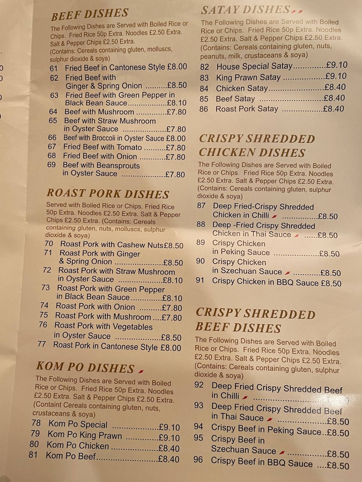 Menu at Happy Valley fast food, Perth
