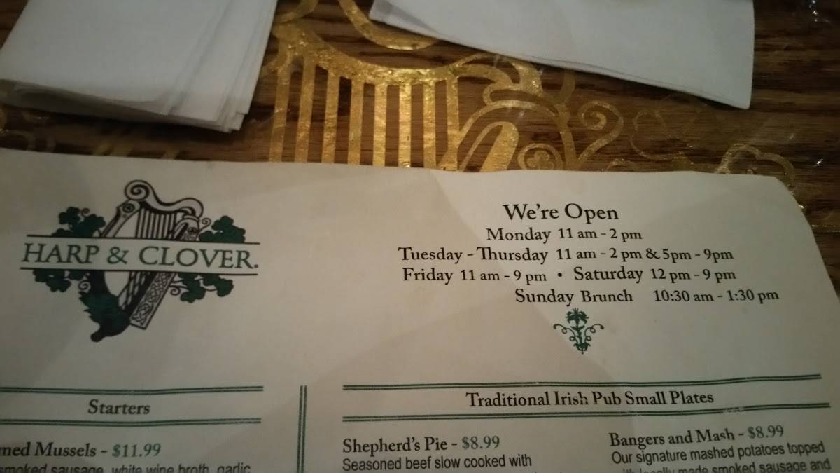 Menu at CLOVER ON COURT (Formerly Harp and Clover) pub & bar, Gadsden
