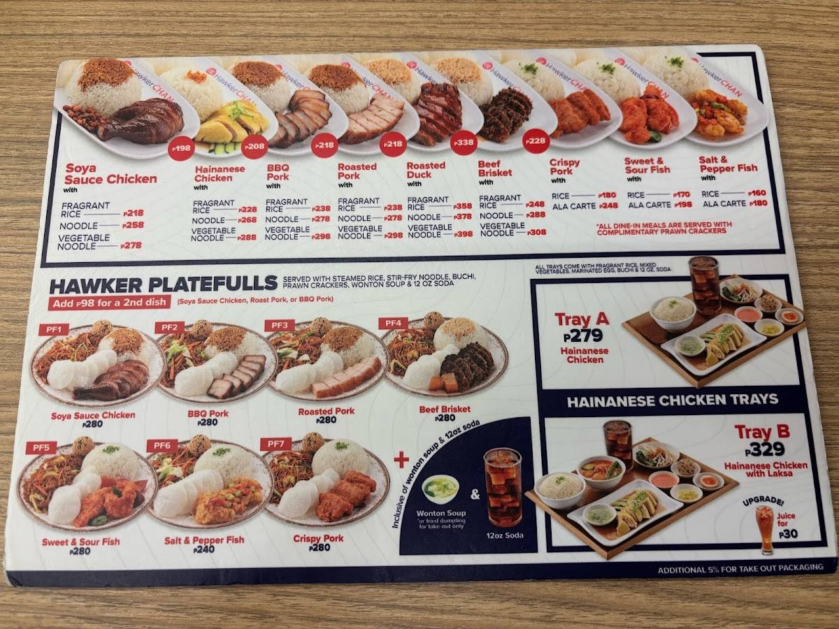 Menu at Hawker Chan Megamall restaurant, Mandaluyong