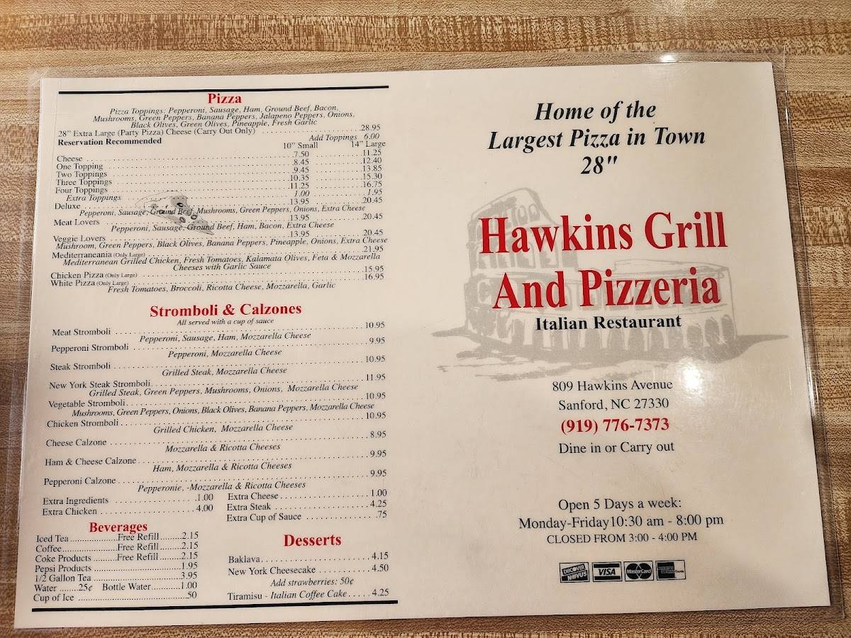 Menu at Hawkins Grill & Pizzeria, Sanford