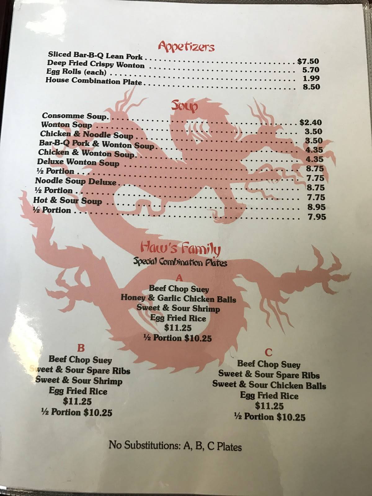Menu at Haw's Family Restaurant, MacGregor