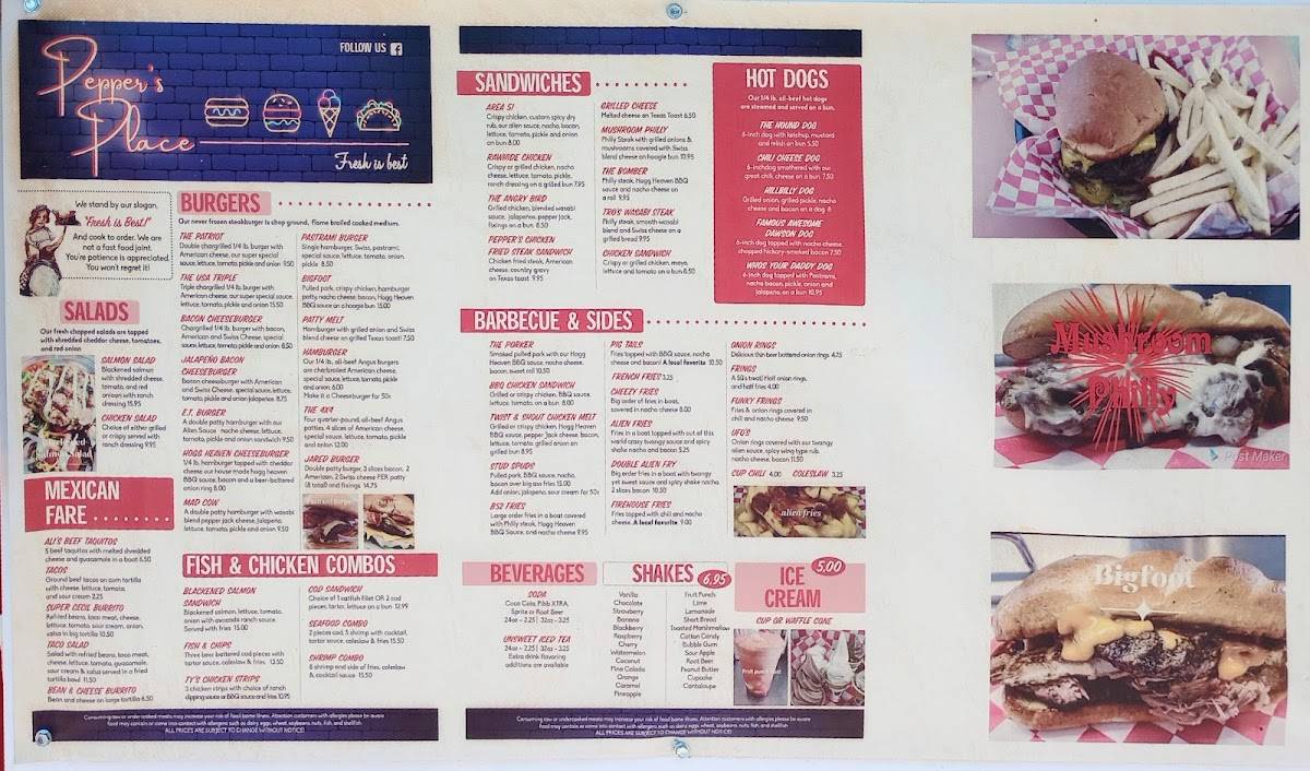 Menu at Peppers Place restaurant, Hawthorne