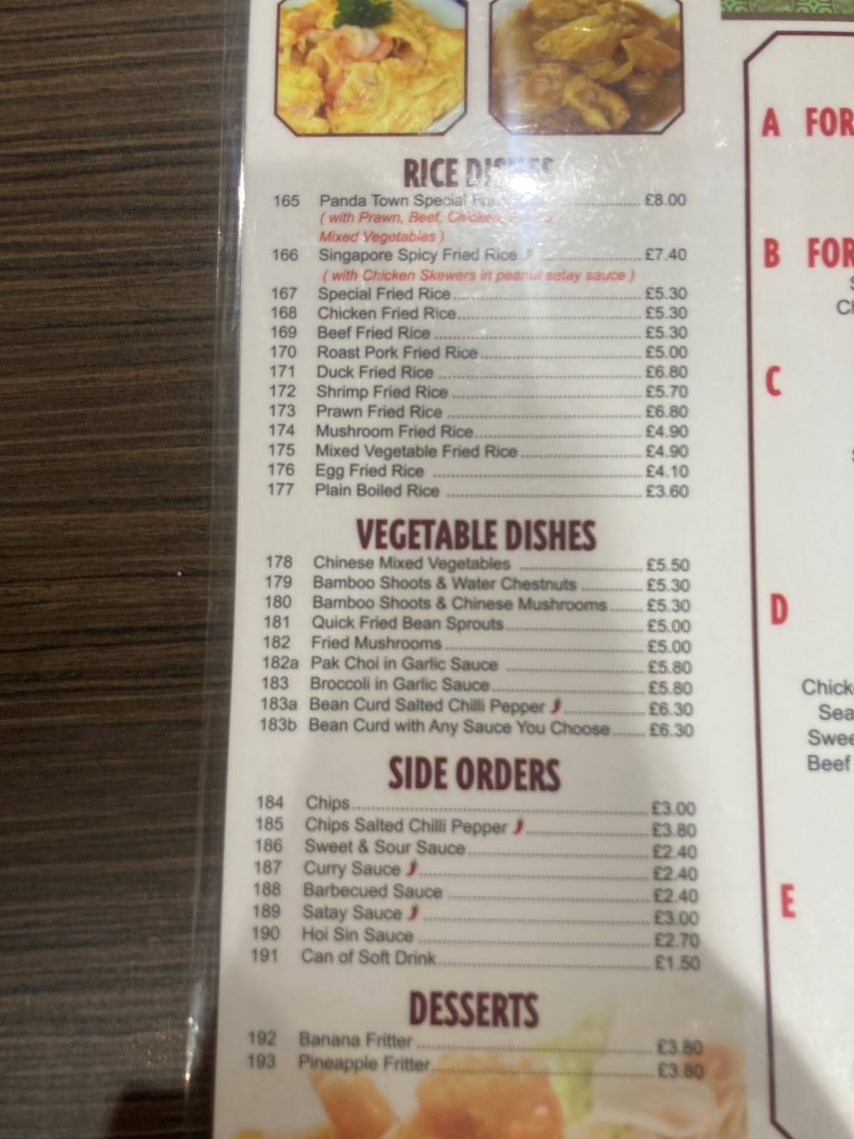 Menu at Panda Town fast food, Haywards Heath