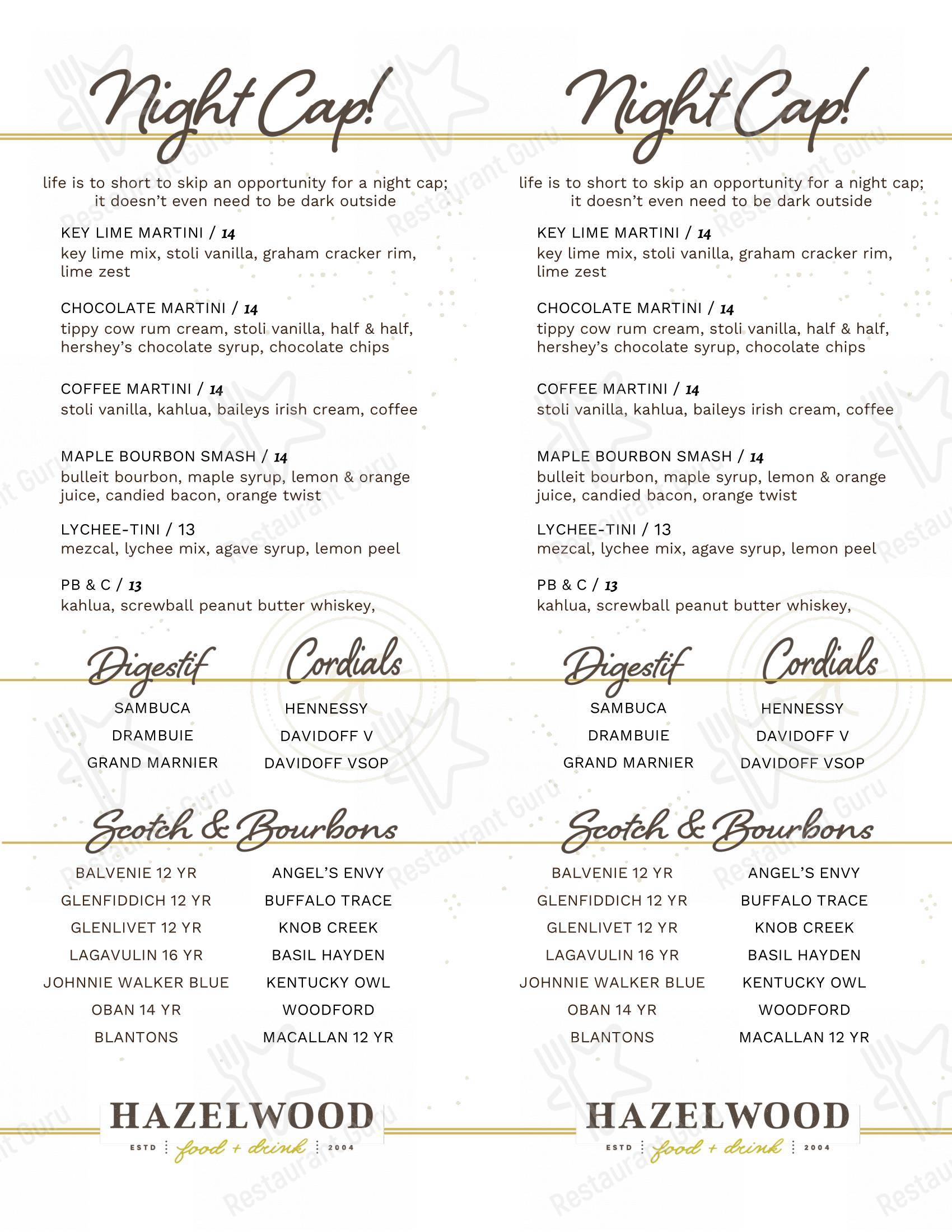 Menu at Hazelwood Food and Drink- Tonka Bay pub & bar, Excelsior