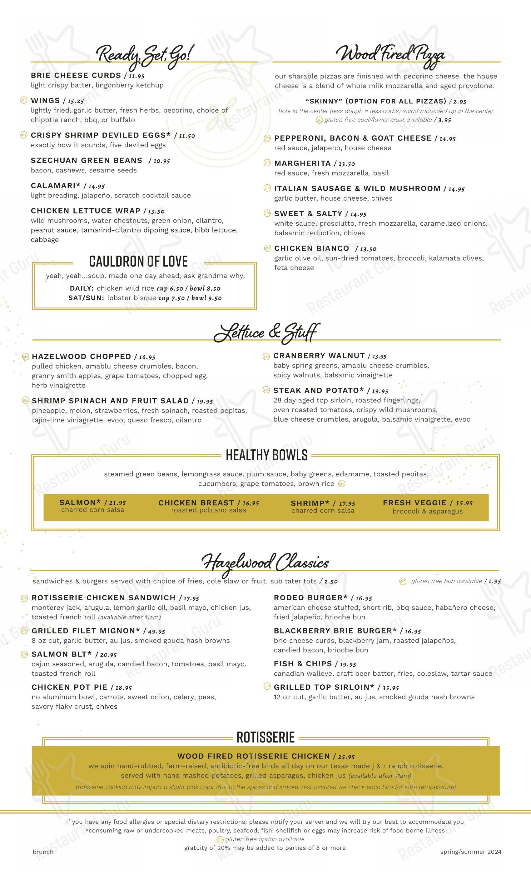 Menu at Hazelwood Food and Drink- Tonka Bay pub & bar, Excelsior