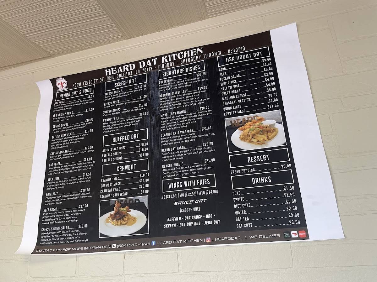 Menu at Heard Dat Kitchen restaurant, New Orleans