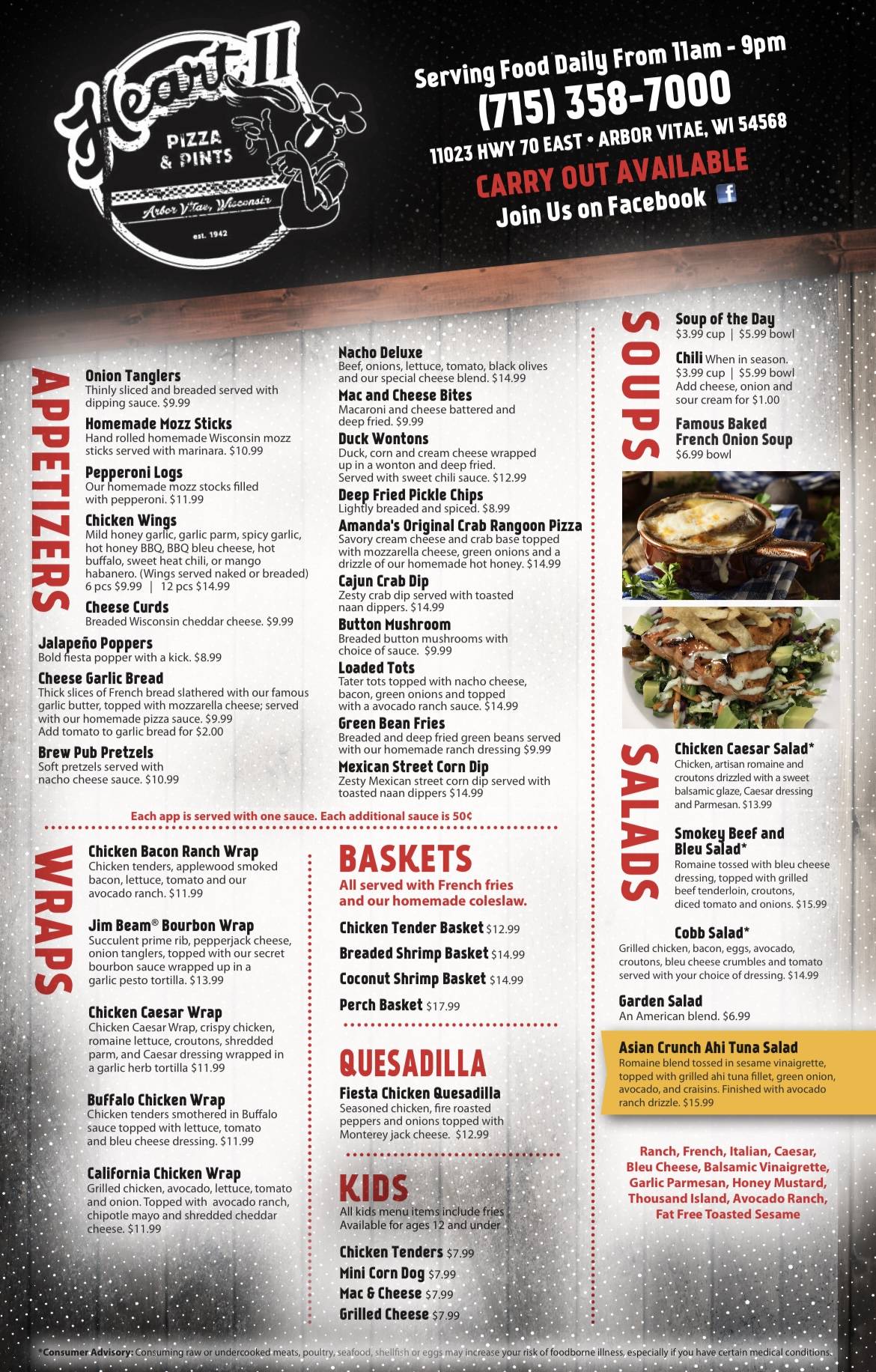 Menu at Heart II Bar & Grill, Woodruff, WI-70
