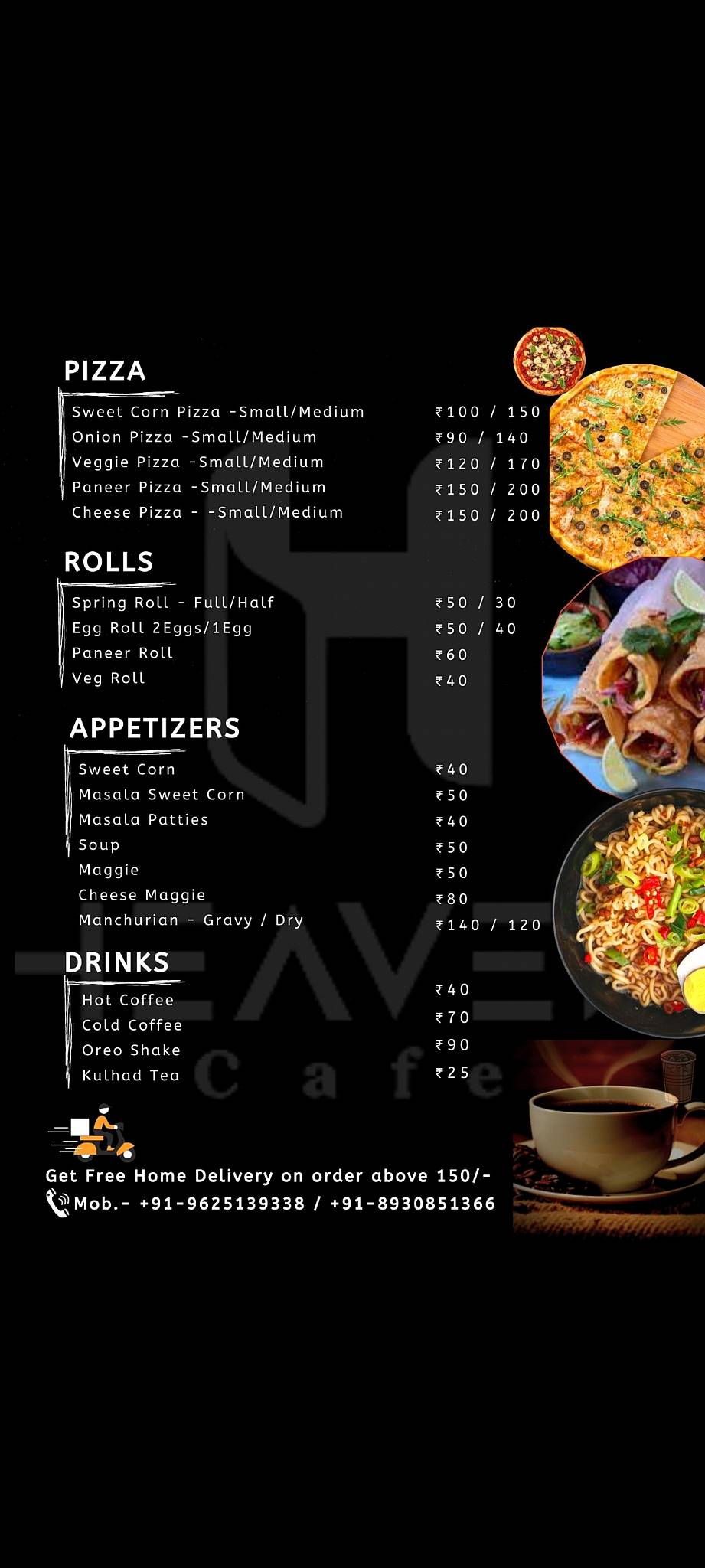 Menu at Heaven Cafe, Pataudi