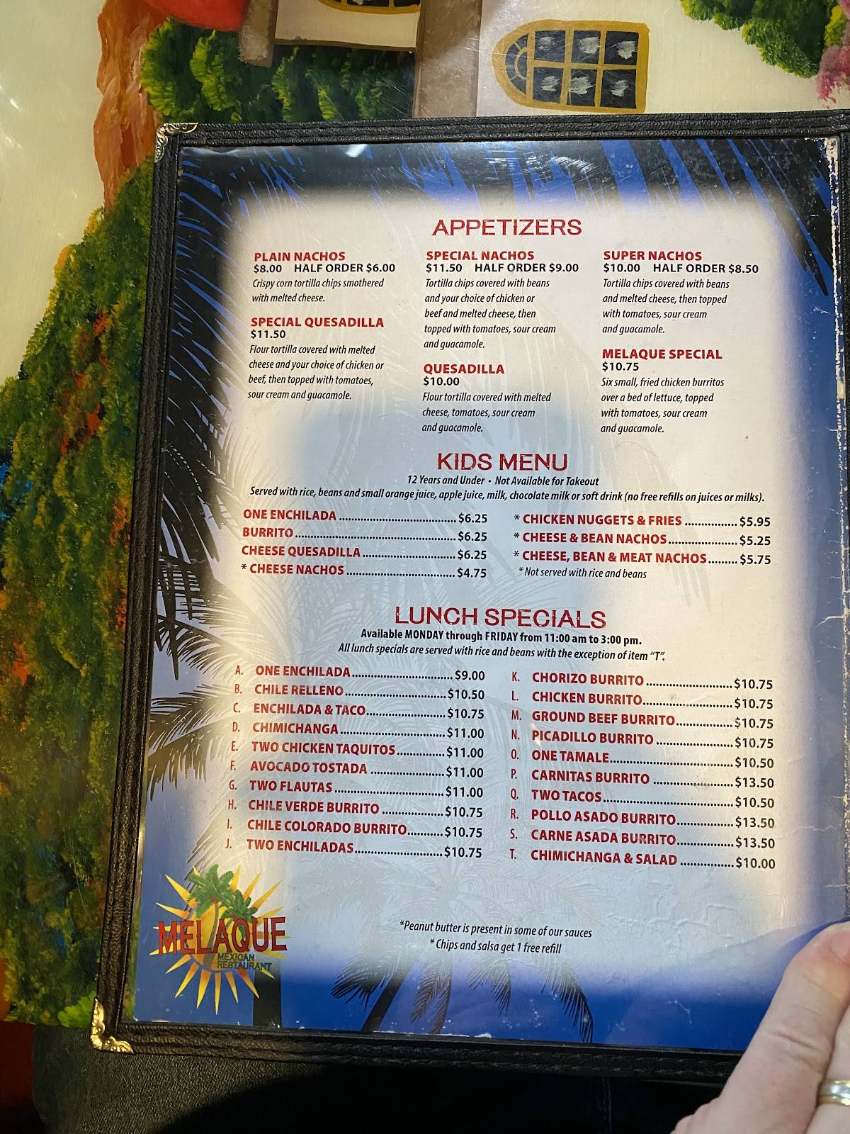Menu at Melaque Mexican Restaurant, Helena