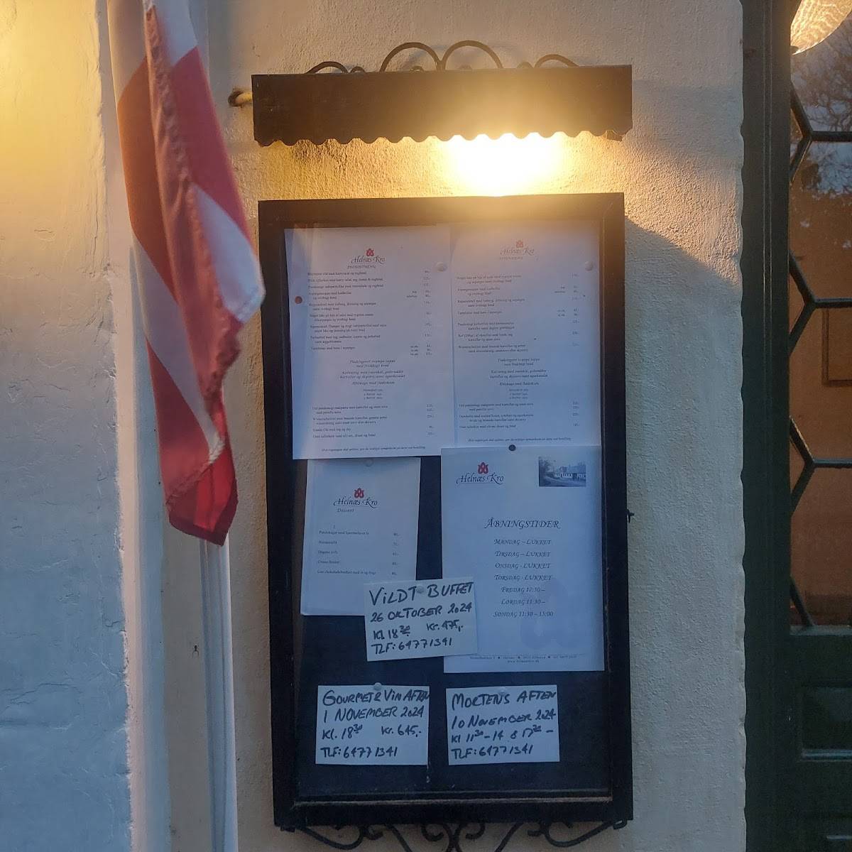 Menu at Helnæs Kro restaurant, Ebberup