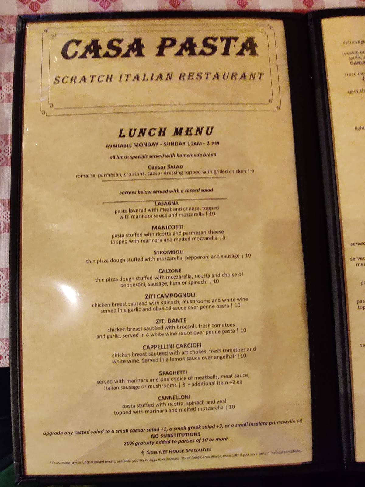 Menu at Casa Pasta Italian Restaurant- Helotes, Helotes
