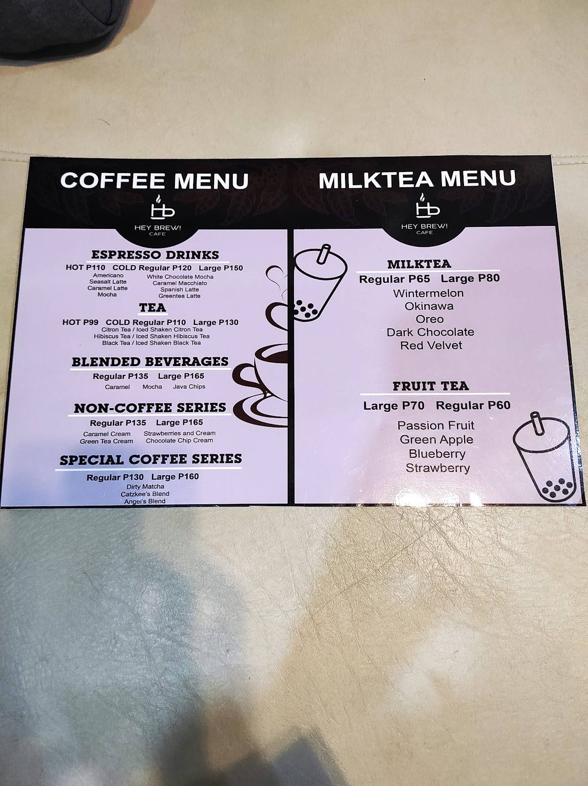 Carta del café Hey Brew, Tarlac