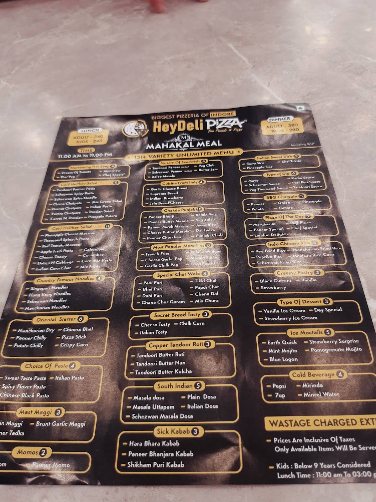 Menu at Heydeli Pizza, Indore
