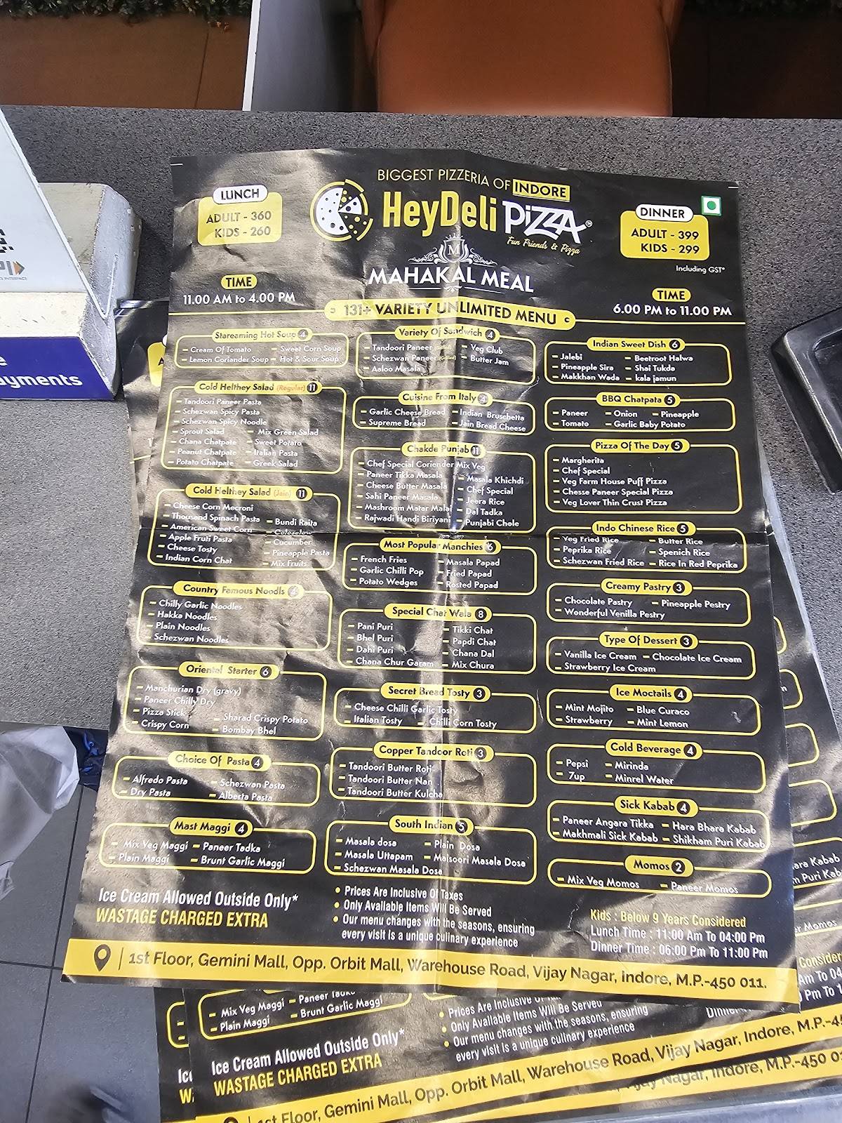 Menu at Heydeli Pizza, Indore