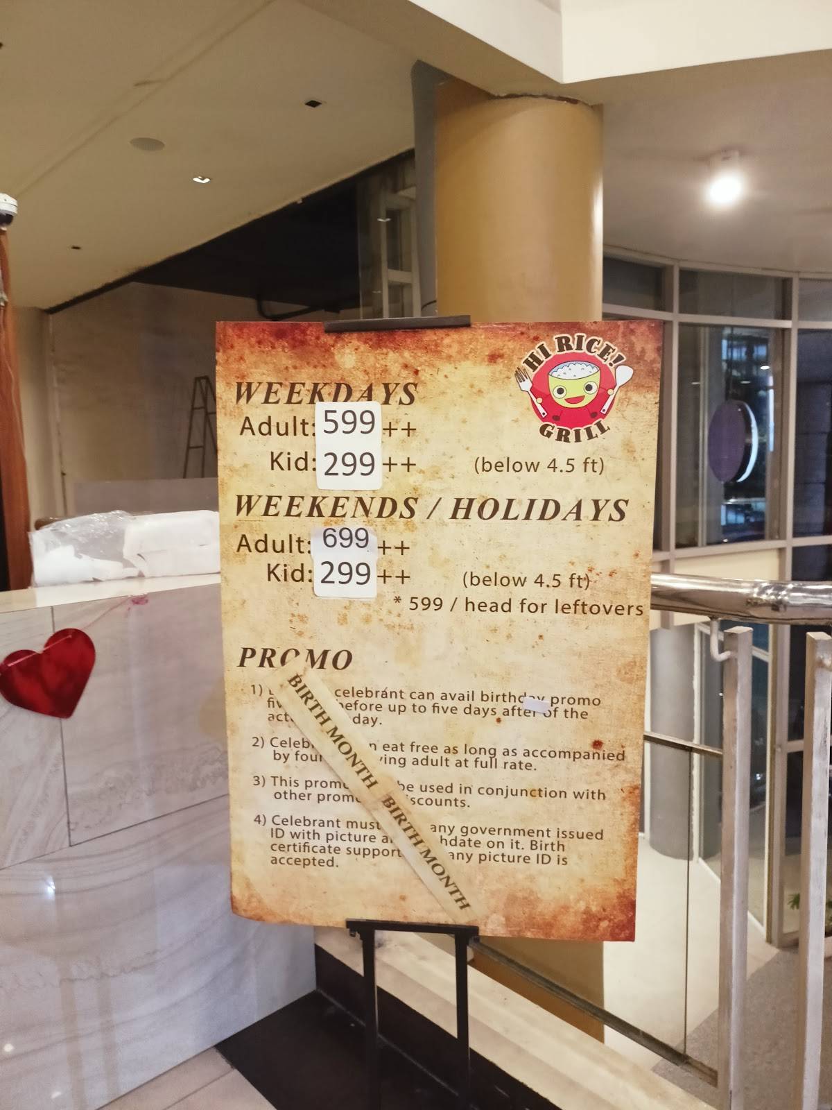 Menu at Hi Rice Grill restaurant, Pasig