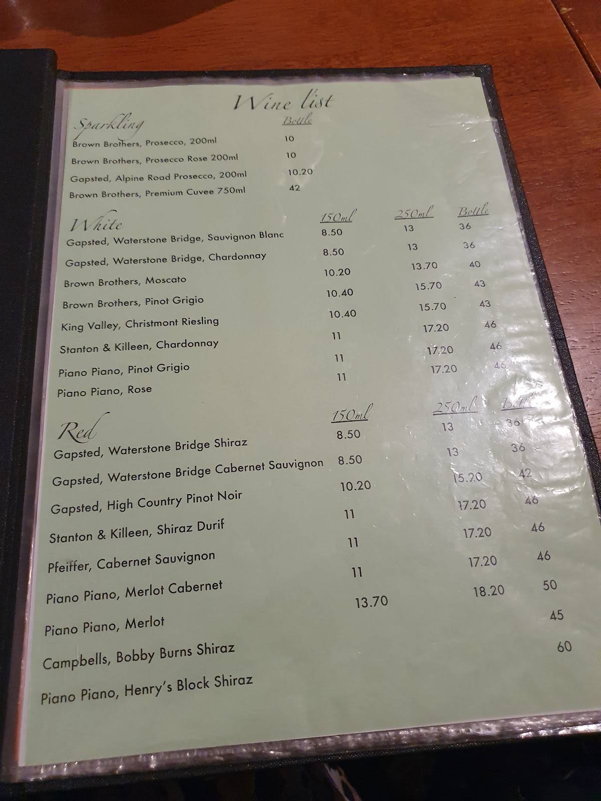 Menu at Hibernian Hotel Beechworth pub & bar, Beechworth