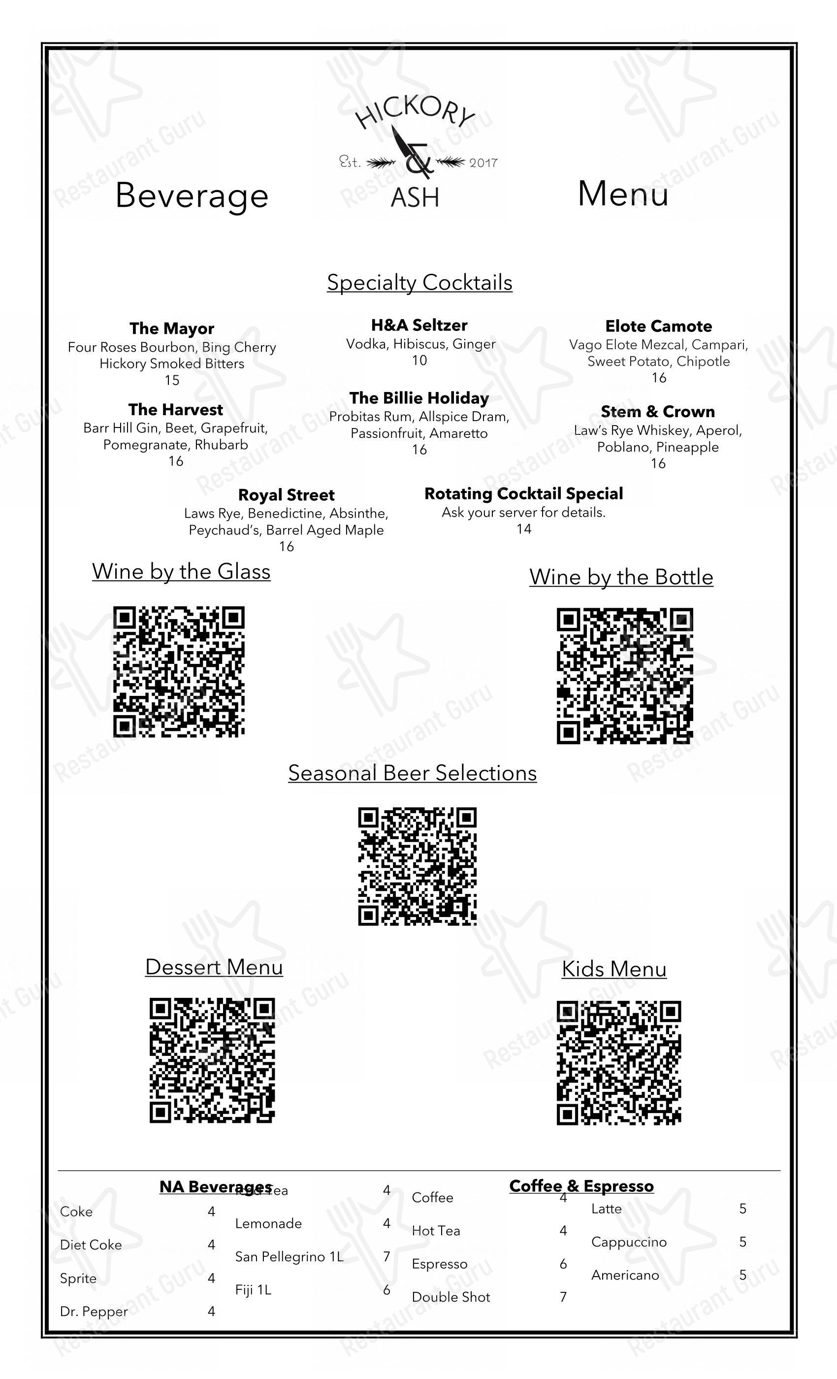 Menu at Hickory & Ash steakhouse, Broomfield