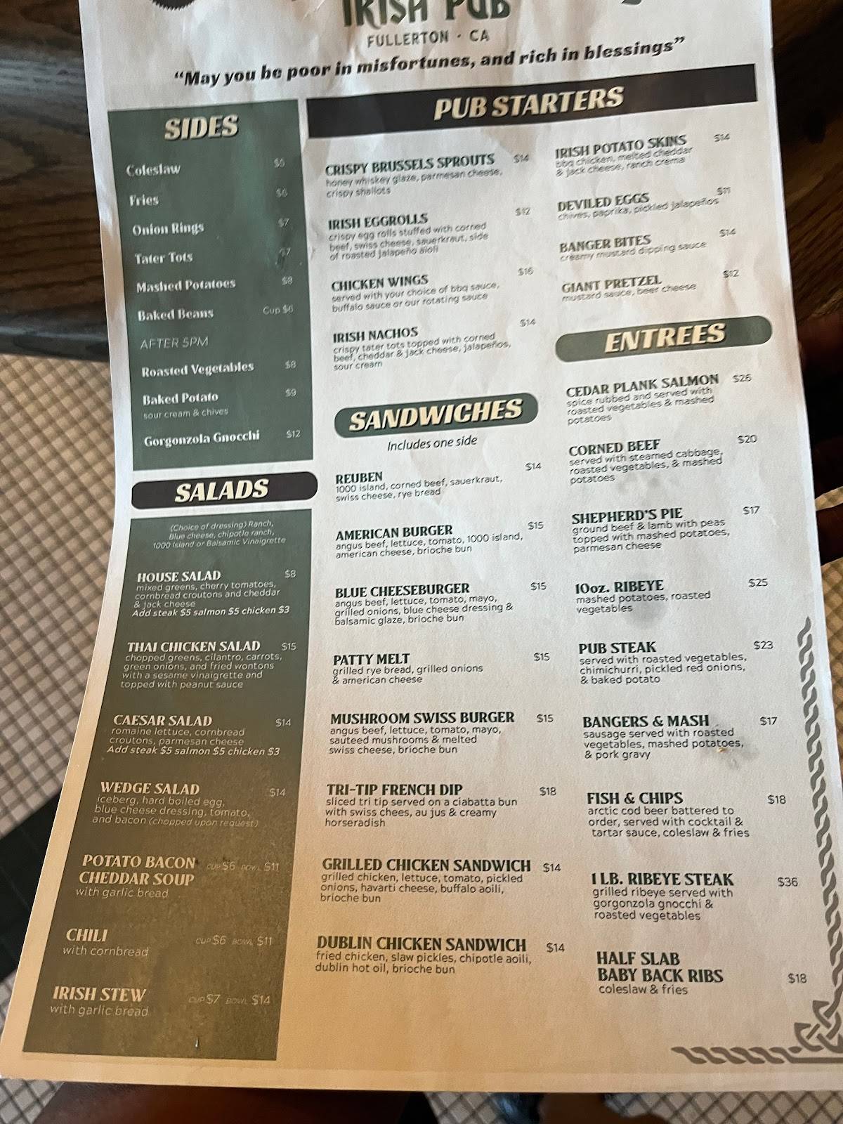 Menu at High Horse Saloon pub & bar, Fullerton