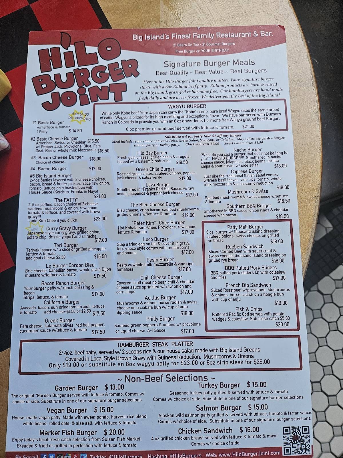 Menu at Hilo Burger Joint pub & bar, Hilo