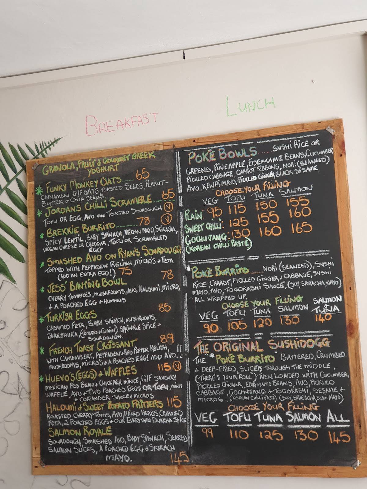 Menu at The Break Room restaurant, Pietermaritzburg
