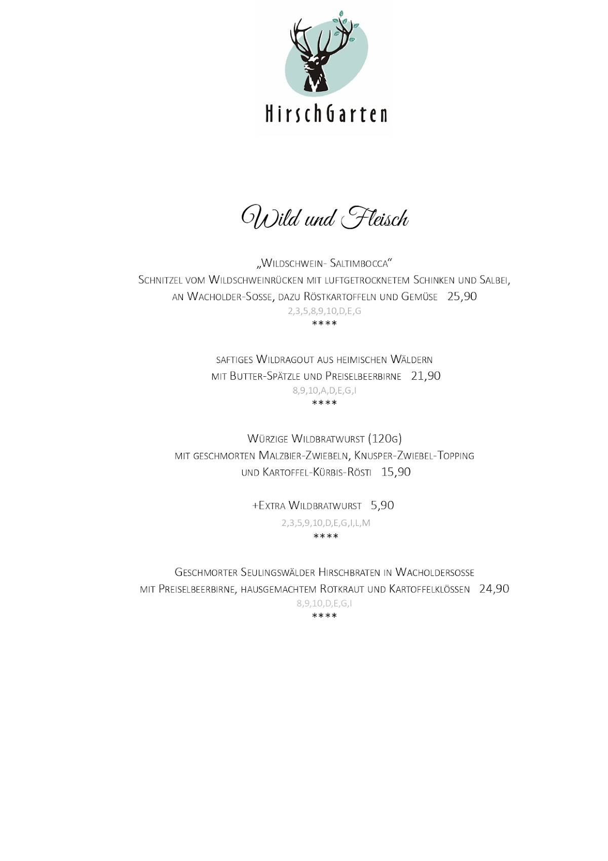 Speisekarte von Restaurant HirschGarten, Bad Homburg vor der Höhe ...