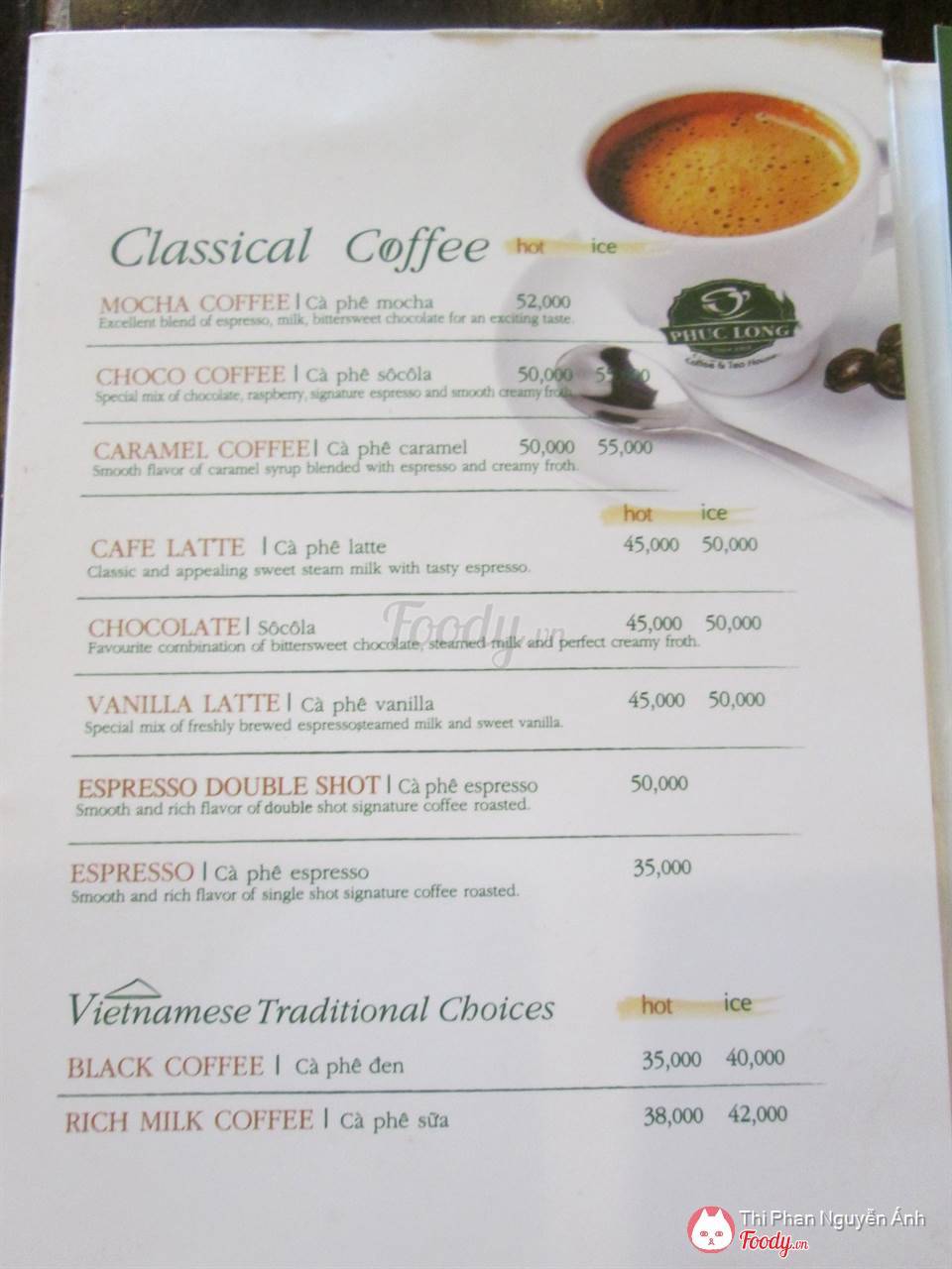 Carta del restaurante Phuc Long Coffee & Tea, Ciudad Ho Chi Minh ...