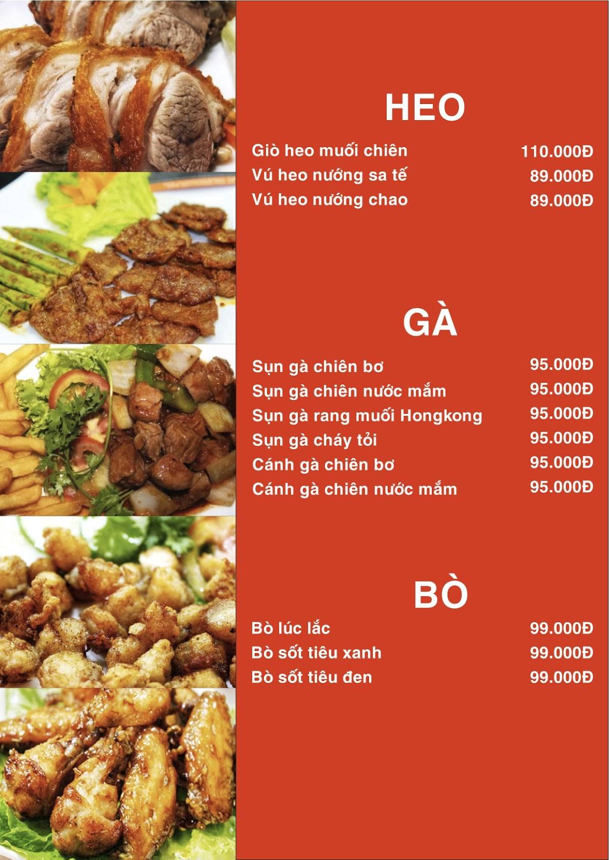 Carta del restaurante Quán Cua Hoa, Ciudad Ho Chi Minh (Saigón)