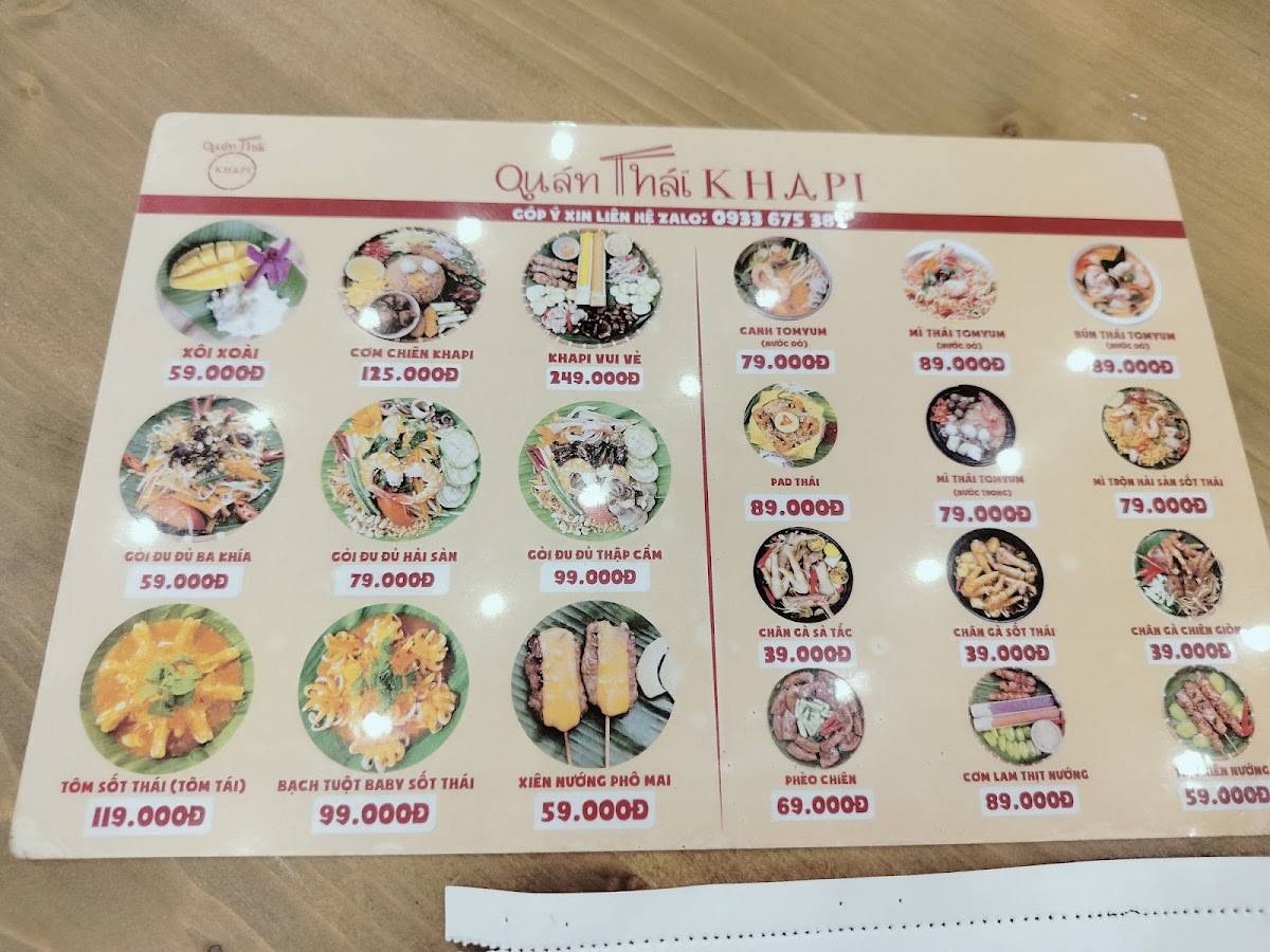 Menu at Quán Thái Khapi - 394 Lê Văn Lương restaurant, Ho Chi Minh City