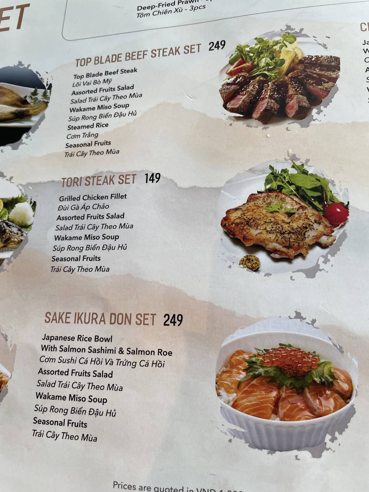 Menu at Towa - Japanese Cuisine restaurant, Ho Chi Minh City