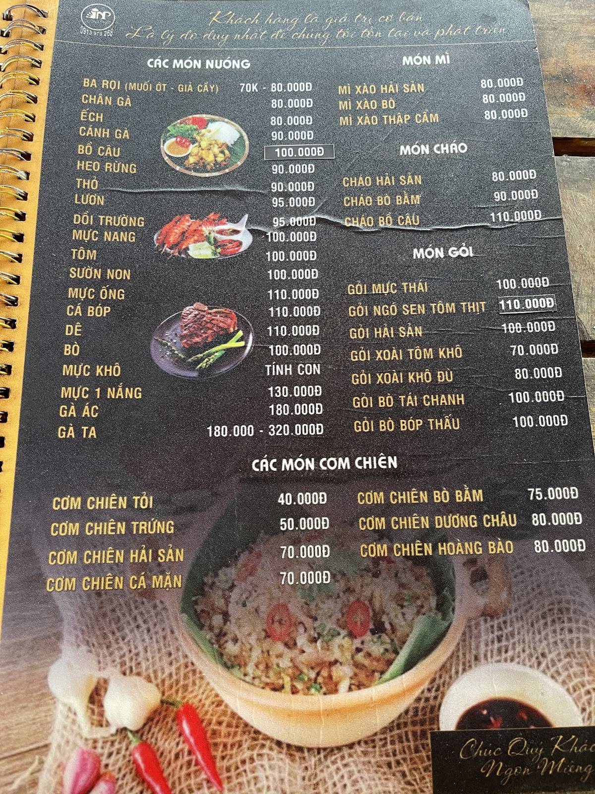 Menu at Hội quán 1989 restaurant, La Gi