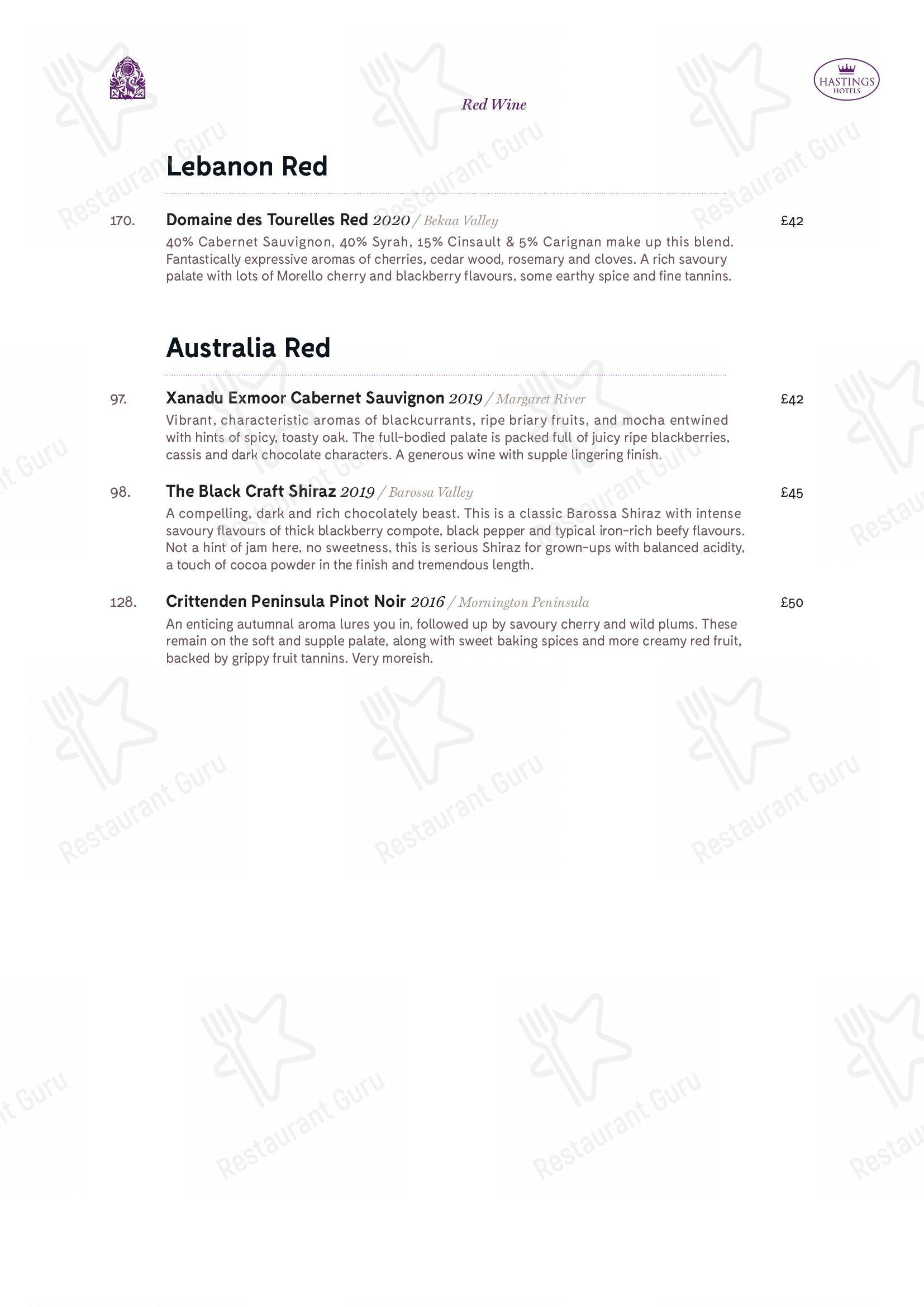 Menu at Cultra Inn pub & bar, Holywood, Culloden Estate and Spa