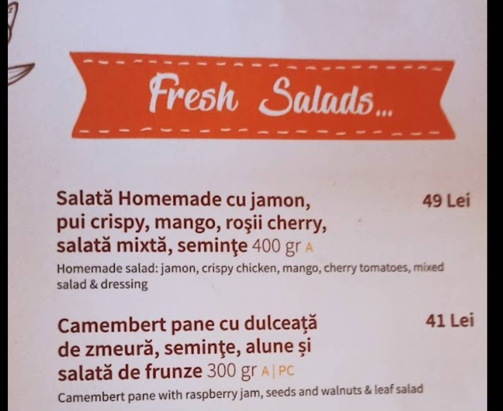 Menu at Homemade, Timișoara