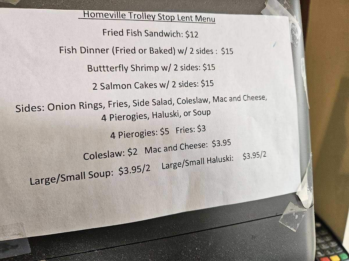 Menu at Homeville Trolley Stop restaurant, West Mifflin