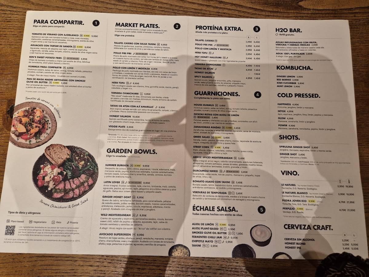 Carta del restaurante Honest Greens, Madrid, Calle De Fuencarral