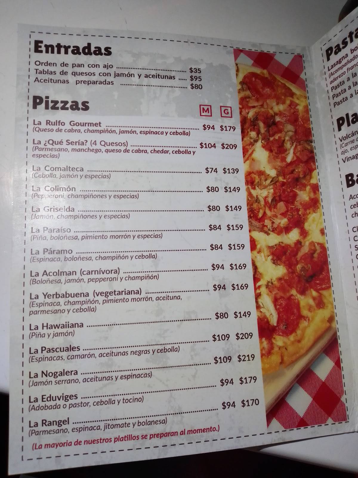 Carta del restaurante Horno Mágico, Comala